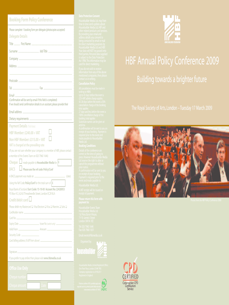 Fillable Online Company HBF Annual Policy Conference 2009 Address Fax ...