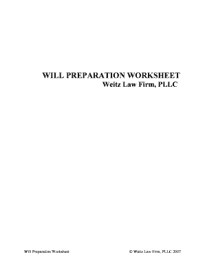 Fillable Online WILL PREPARATIO WORKSHEET - bweitzlawfirmbbcomb Fax ...