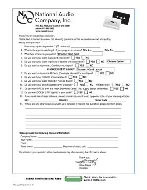 Fillable Online NAC Quote Request Form - nacduplicationcom Fax Email ...