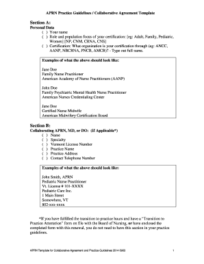 Fillable Online APRN Practice Guidelines / Collaborative Agreement ...