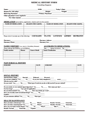 Fillable Online MEDICAL HISTORY FORM - Consulting Surgeons Fax Email Print - pdfFiller