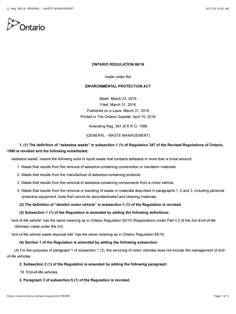 Fillable Online 86/16: GENERAL - WASTE MANAGEMENT Fax Email Print ...
