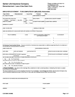 Fillable Online Dismemberment Loss of Use Claim Form - AC Newman Fax ...