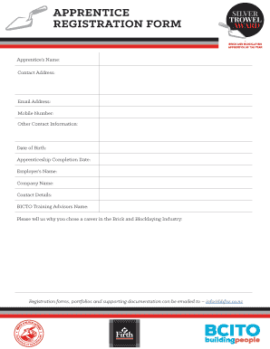 Fillable Online bbfnz co APPRENTICE REGISTRATION FORM - bbbfnzbbcobbnzb ...