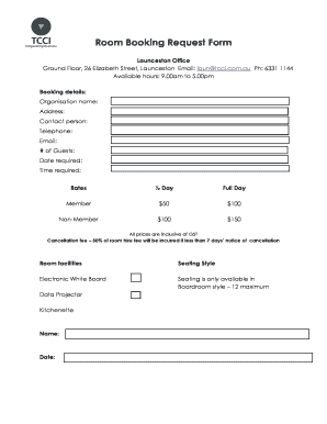 Fillable Online Room Booking Request Form - TCCI Fax Email Print ...