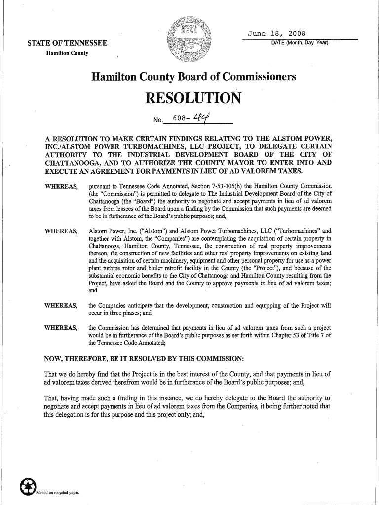 Fillable Online resolutions hamiltontn Resolution - County Resolutions - Hamilton County Fax ...