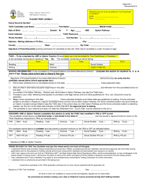 Fillable Online West Virginia TASC Form or Examiner ABEOption Pathway Fax Email Print - pdfFiller