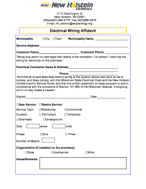 Fillable Online Electrical Wiring Affidavit - New Holstein Utilities ...