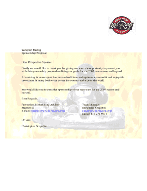 Fillable Online Dear Prospective Sponsor - WEST PORT RACING CLUB Fax ...