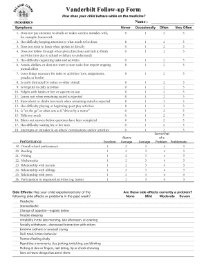 Fillable Online Parents Phone Number Vanderbilt Follow-up Form Date of ...