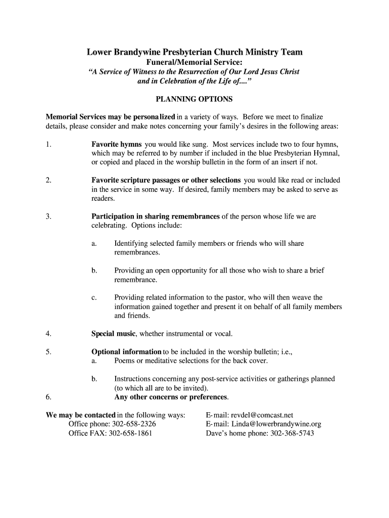 Fillable Online lowerbrandywine Funeral preferences formdoc Fax Email ...