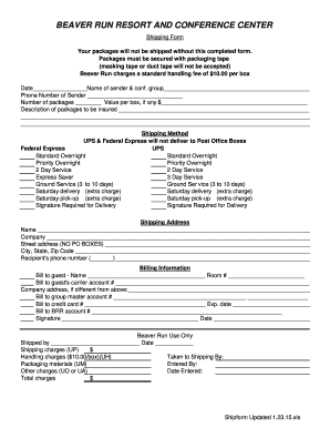 Fillable Online Download or View Shipping Form - Beaver Run Resort and ... Fax Email Print ...