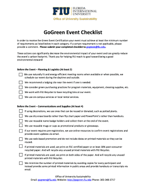 Fillable Online gogreen fiu GoGreen Event Checklist - Office of ...