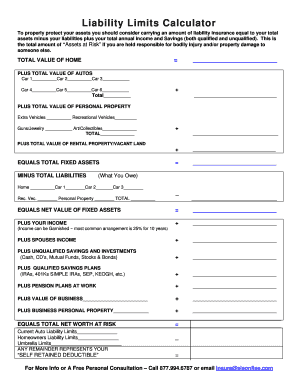 Fillable Online Liability Limits Calculator Fax Email Print - pdfFiller