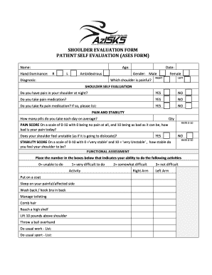 Fillable Online SHOULDEREVALUATION)FORM) PATIENT)SELFEVALUATION)(ASES ...