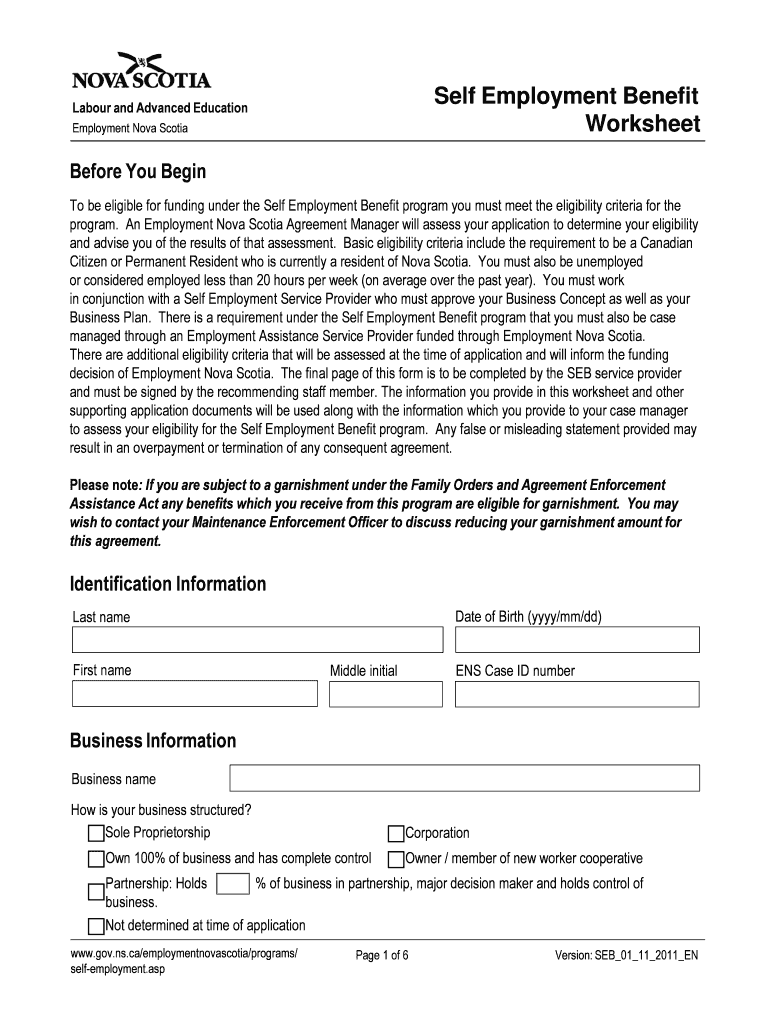 Fillable Online Self Employment Benefit Fax Email Print - pdfFiller