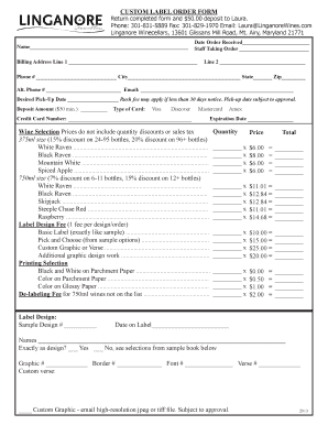 Fillable Online CUSTOM LABEL ORDER FORM Return completed form and 5000 ...