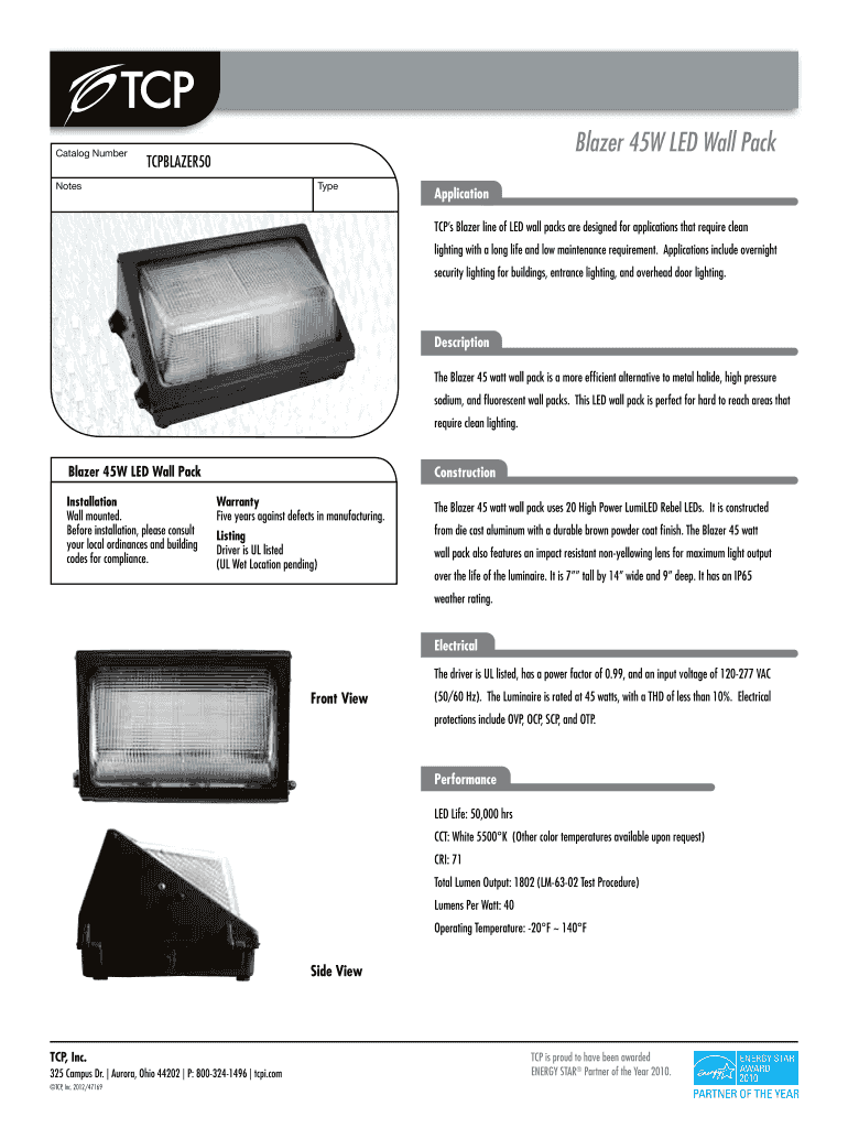 Fillable Online Blazer 45W LED Wall Pack - Conservation Mart Fax Email ...