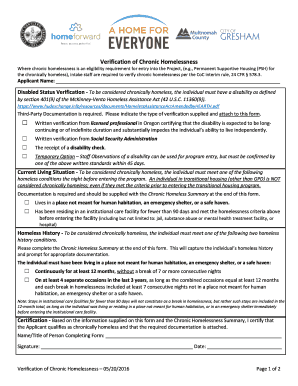 Fillable Online Verification of Chronic Homelessness - The City of ...