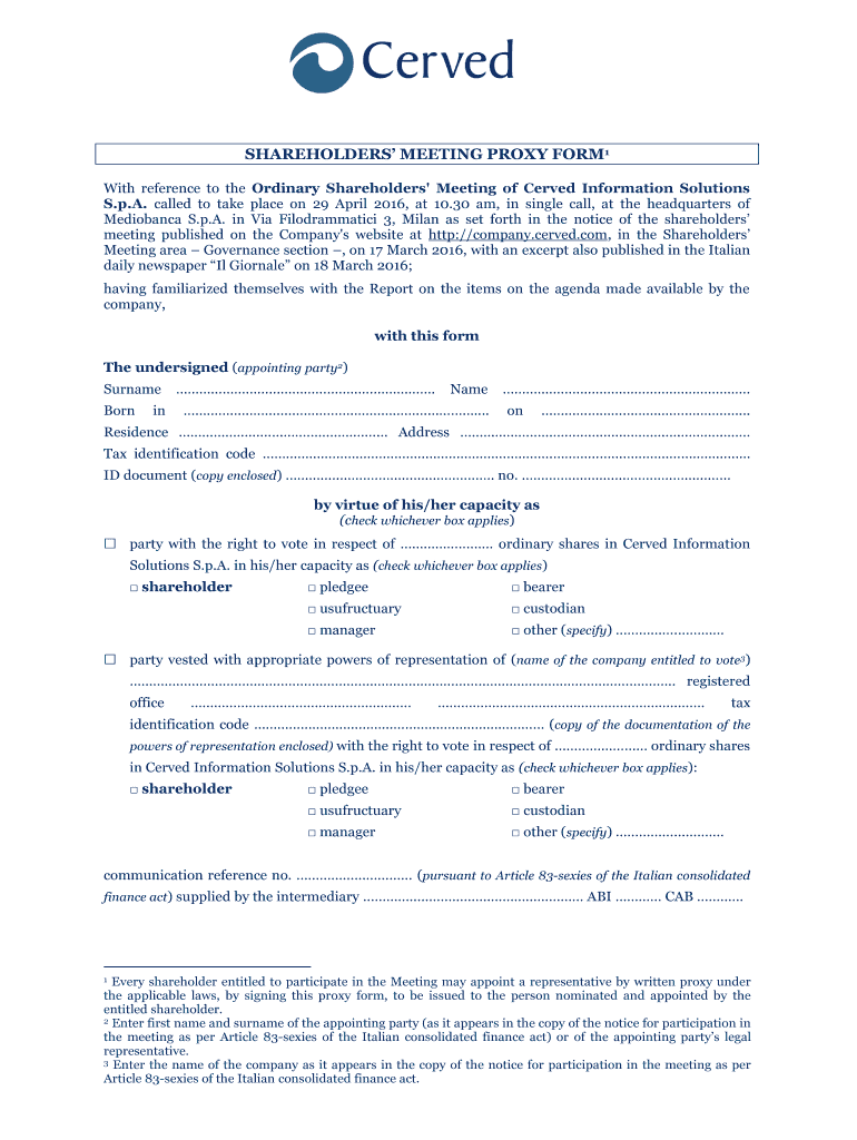 Fillable Online SHAREHOLDERS MEETING PROXY FORM1 Fax Email Print ...