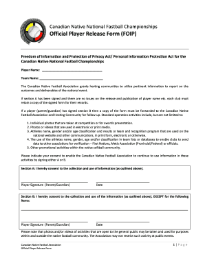 Fillable Online Official Player Release Form (FOIP) - Canadian Native ...