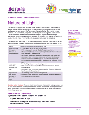 Fillable Online FORMS OF ENERGY LESSON PLAN 26 Nature of Light Fax ...
