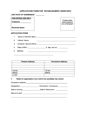 Fillable Online hwc nic APPLICATION FORM FOR ESTABLISHMENT ASSISTANT ...