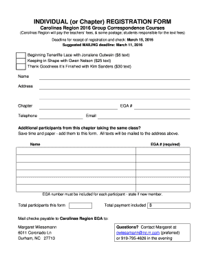Fillable Online egacarolinas INDIVIDUAL or Chapter REGISTRATION FORM ...