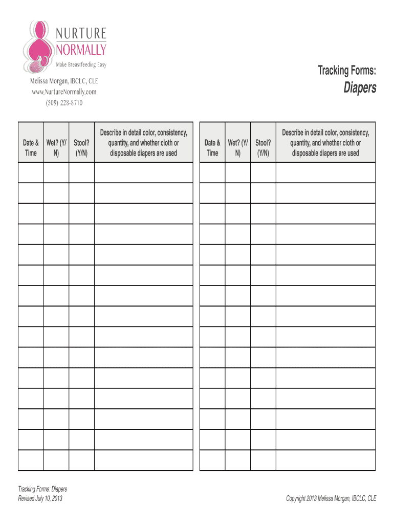 Fillable Online Diaper Tracking Form - bnurturenormallybbcomb Fax Email ...
