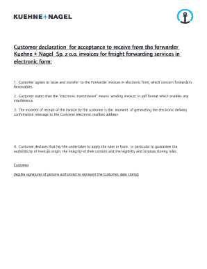 Fillable Online Customer declaration for acceptance to receive ...