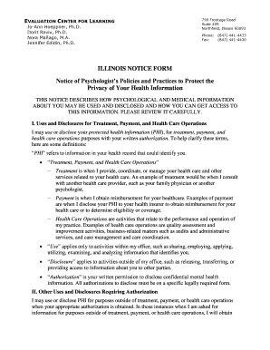 Fillable Online ILLINOIS NOTICE FORM Notice of Psychologist's Policies ...