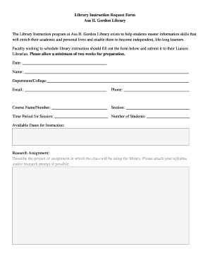 Fillable Online library savannahstate BLibraryb Instruction Request Form Asa H Gordon bLibraryb ...