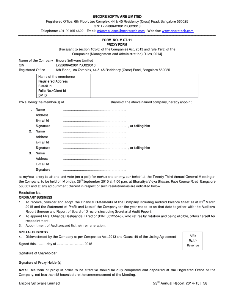 Fillable Online Form No MGT-11 Proxy Form and Form No MGT-12 Polling ...