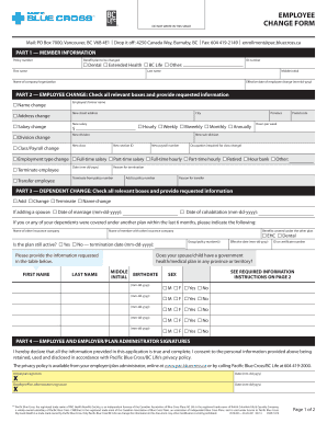 Fillable Online Pacific bBlue Crossb - Employee Change bFormb Fax Email ...