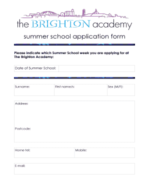 Fillable Online Summer school application form - The Brighton Academy ...