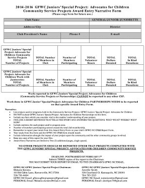 Fillable Online gfwcnc Community Service Projects Award Entry Narrative ...