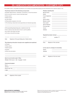 Fillable Online 26 HANDOVER DOCUMENTATION - CUSTOMER COPY Fax Email ...