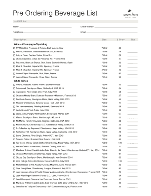 Fillable Online Pre Ordering Beverage List Fax Email Print - pdfFiller