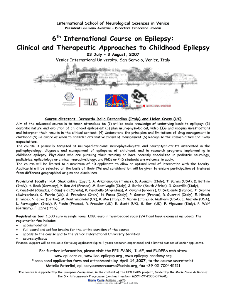 Fillable Online clpe 6th International Course on Epilepsy - clpe Fax ...