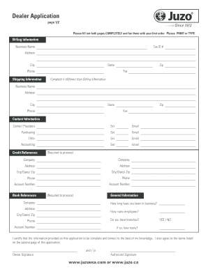Fillable Online Dealer Application - Juzo Fax Email Print - pdfFiller