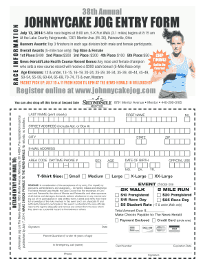 Fillable Online JoHNNYcAKE Jog ENTRY FoRM Fax Email Print - pdfFiller