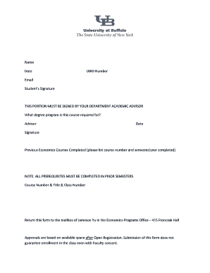 Fillable Online Name Date UBID Number Email Student's Signature THIS PORTION ... Fax Email Print ...