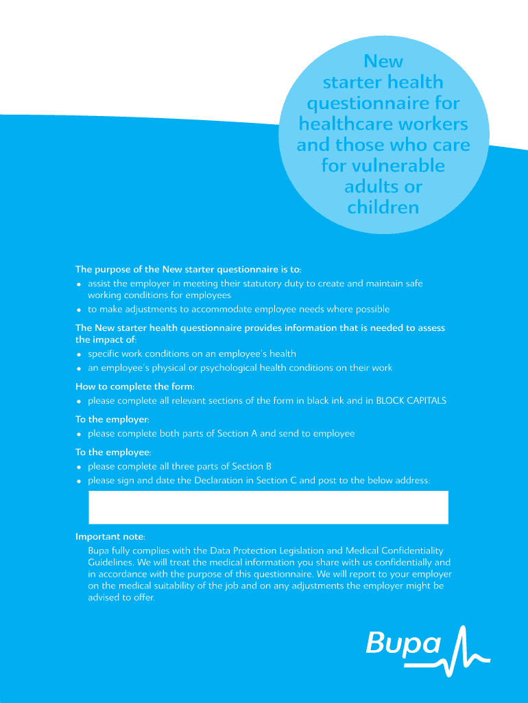 Fillable Online old n-somerset gov New starter bhealth questionnaireb ...