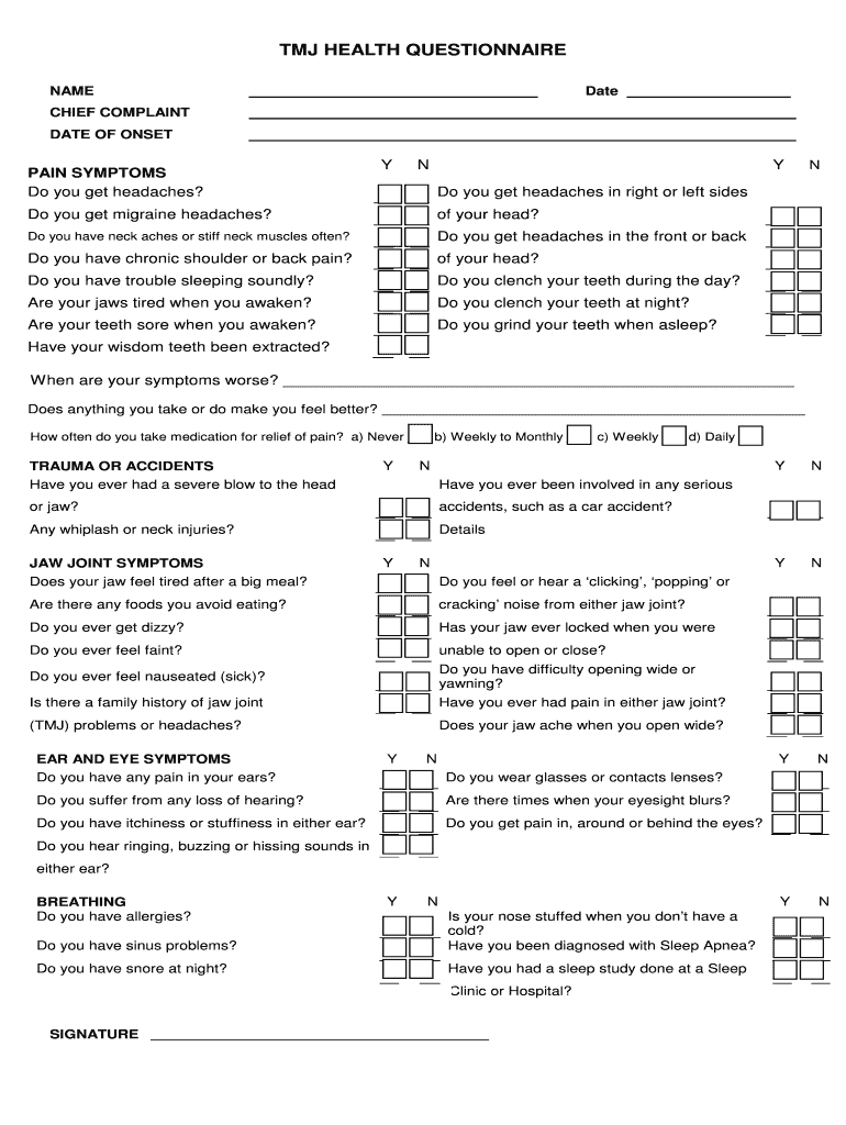 Fillable Online Tmj bhealth questionnaireb - Bitebank Media Fax Email ...