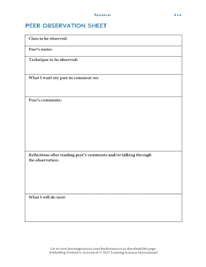 Fillable Online PEER OBSERVATION SHEET Fax Email Print - pdfFiller