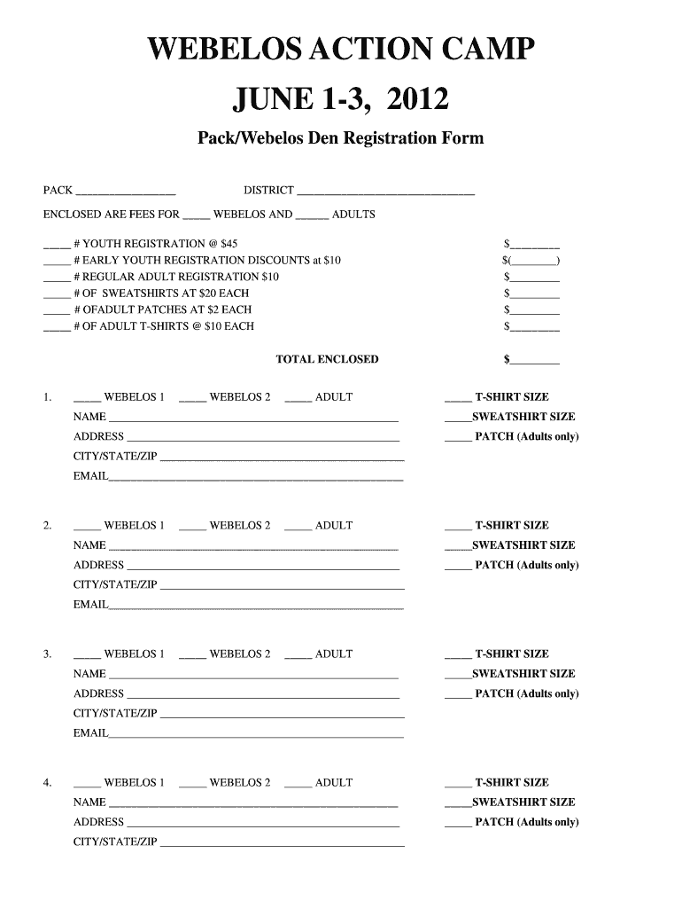 Fillable Online storage vac-bsa WEBELOS ACTION CAMP JUNE 1-3 2012 ...