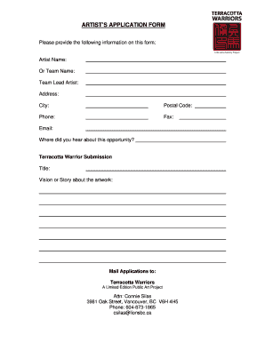 Artist Application Form | pdfFiller