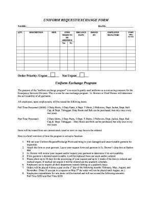 Fillable Online wtfrohio UNIFORM REQUESTEXCHANGE FORM Fax Email Print ...