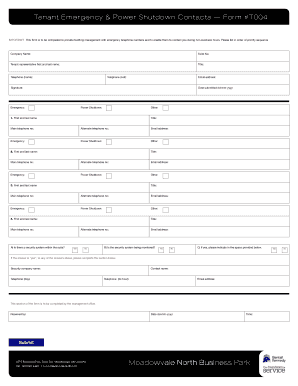 Fillable Online Tenant Emergency Power Shutdown Contacts Form T004 Fax ...