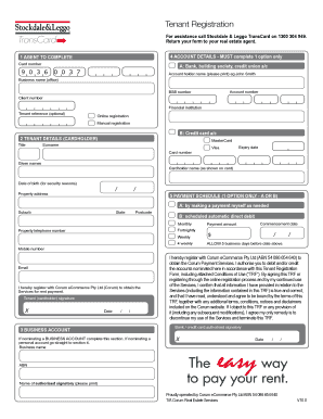 Fillable Online Tenant Registration - btranscardbbcombau Fax Email ...